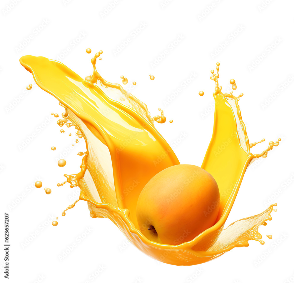 mango with dynamic mango lasse juice splash on transparent background ...