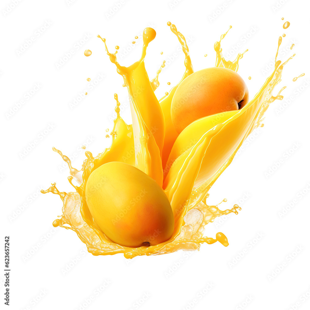 mango with dynamic mango lasse juice splash on transparent background ...