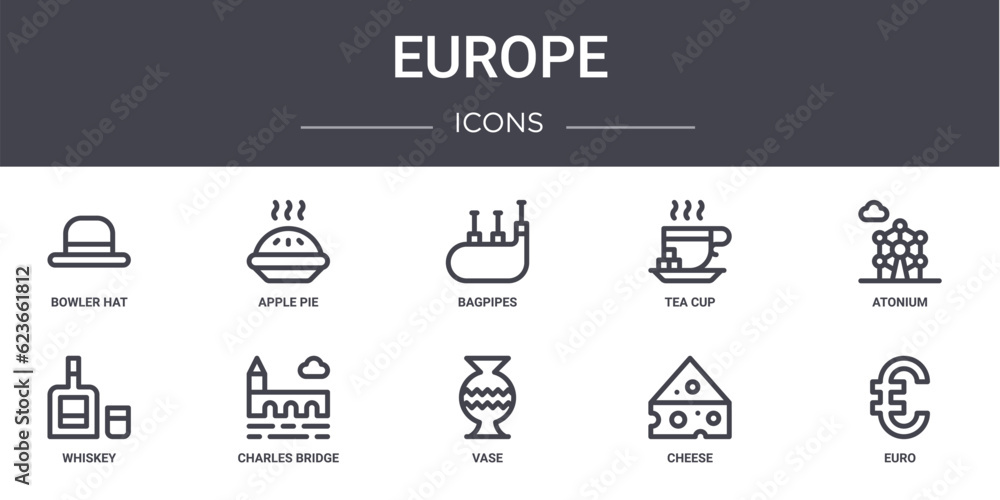 europe concept line icons set. contains icons usable for web, logo, ui ...