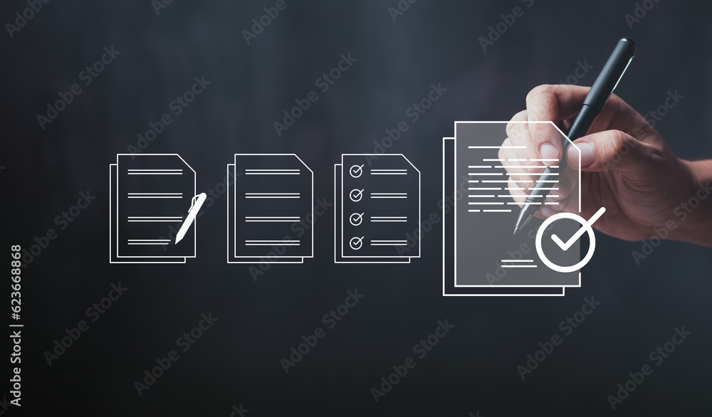 Businessman using e document on digital tablet, virtual notepad on ...