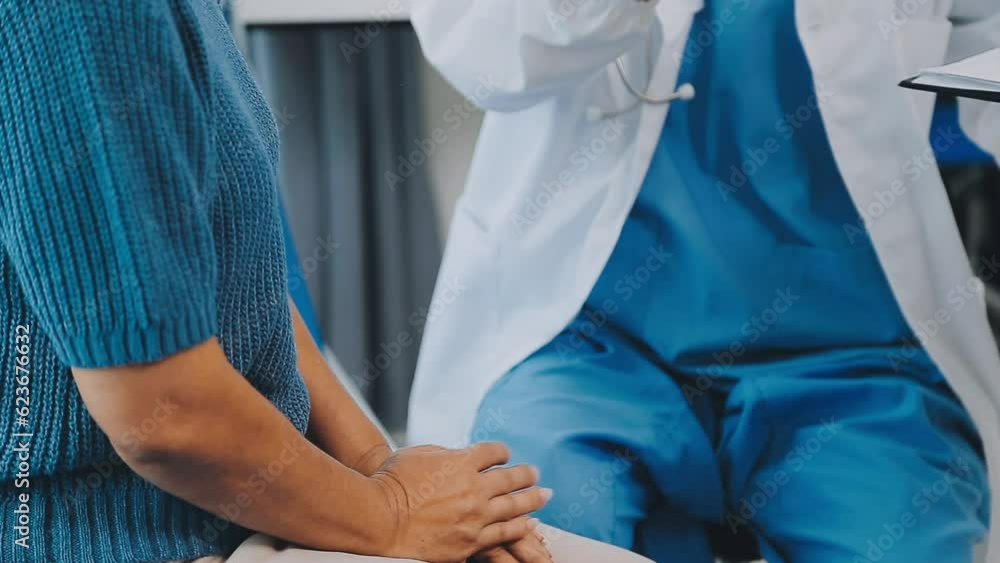 close up doctor, Asian doctor talk with old female patient about ...