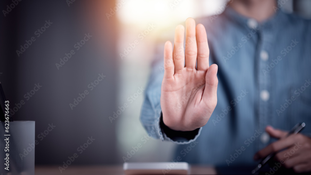 human hand stop sign, warning concept, refusal, caution, symbolic ...