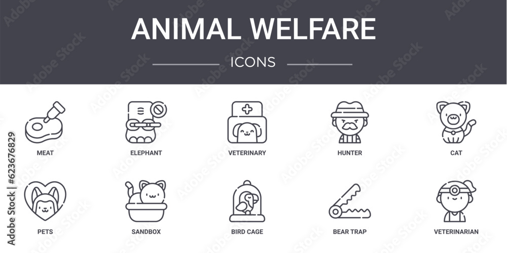 animal welfare concept line icons set. contains icons usable for web ...