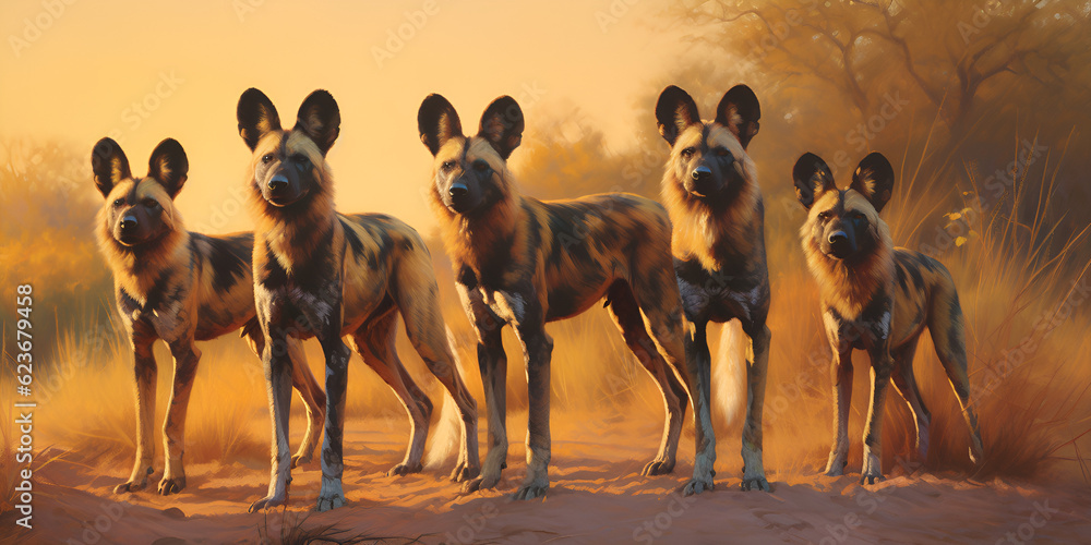 African Wild Dogs in the Savanna of Zimbabwe, South Africa African Wild ...