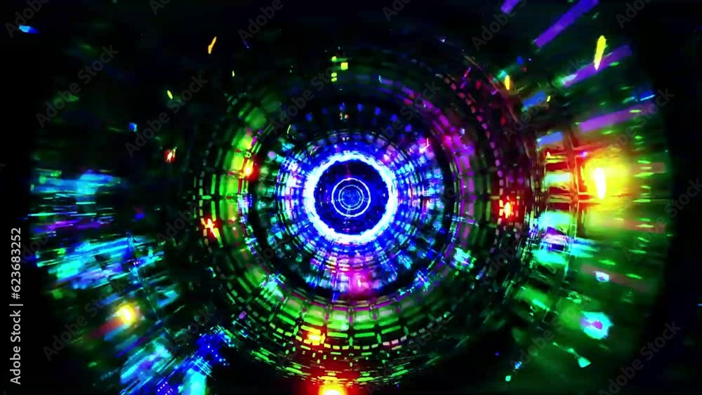 Flight in abstract sci-fi tunnel seamless loop. Futuristic VJ motion graphics for music video ...