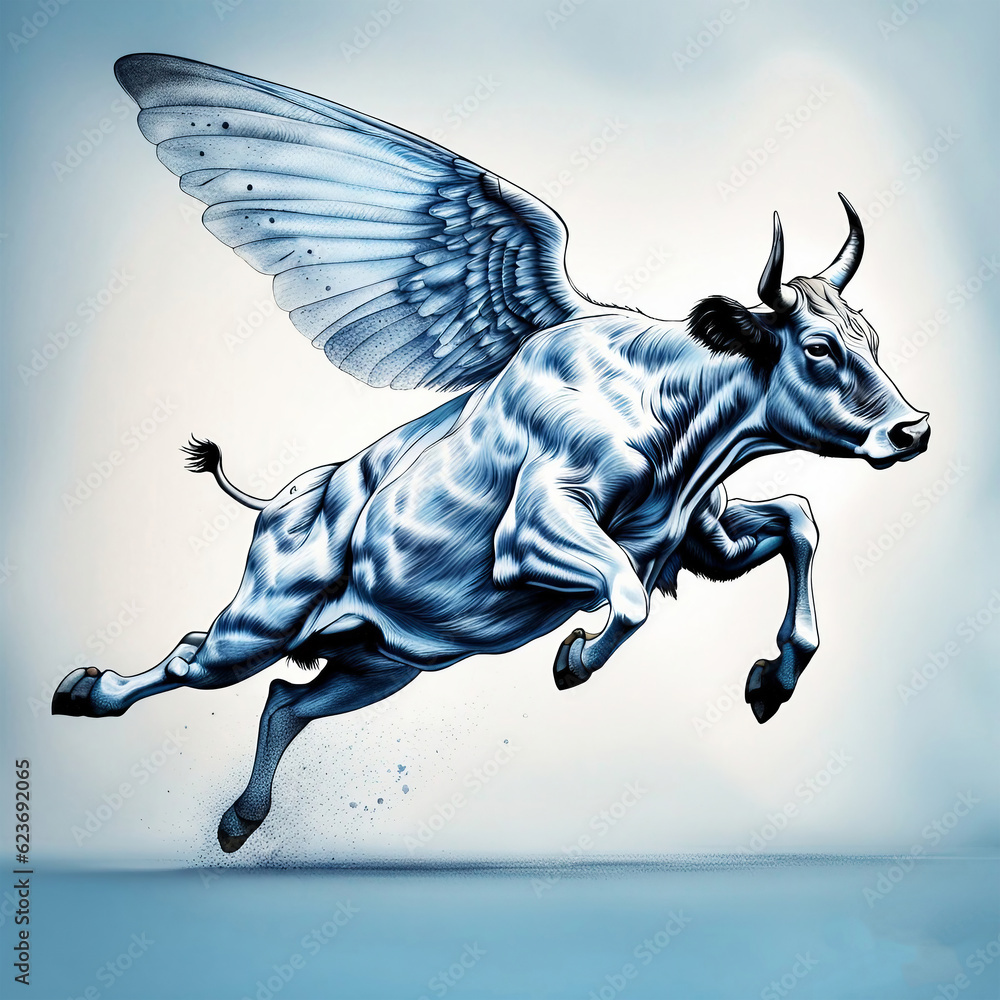 a drawing of a flying bull with wings. generated by ai Stock ...
