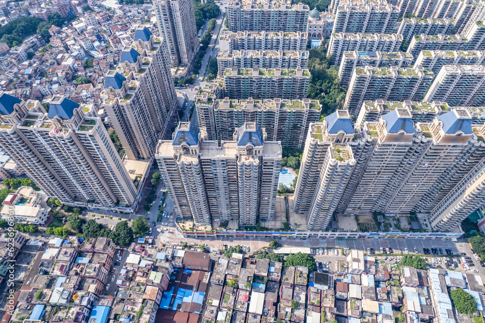 Comparison chart of urban village houses and high-rise buildings Stock ...