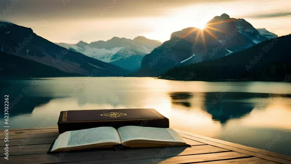 Vidéo Stock Quran with a sky background and a beautiful view of the ...