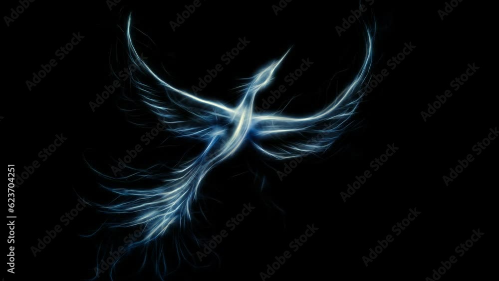 Flying phoenix bird as symbol of rebirth and new beginning. Loop ...