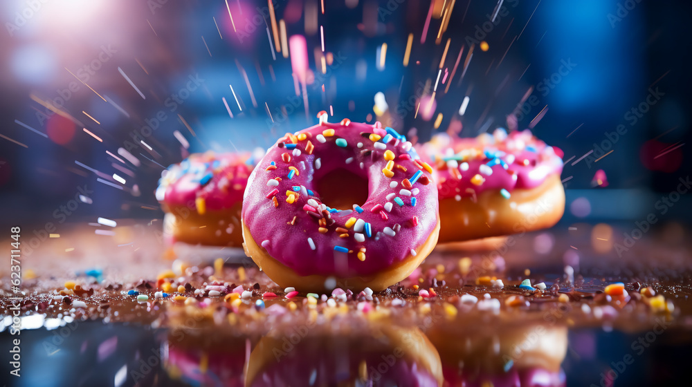 Explosion von Donuts Bunte Zuckerstreusel im Überfluss with Generative ...