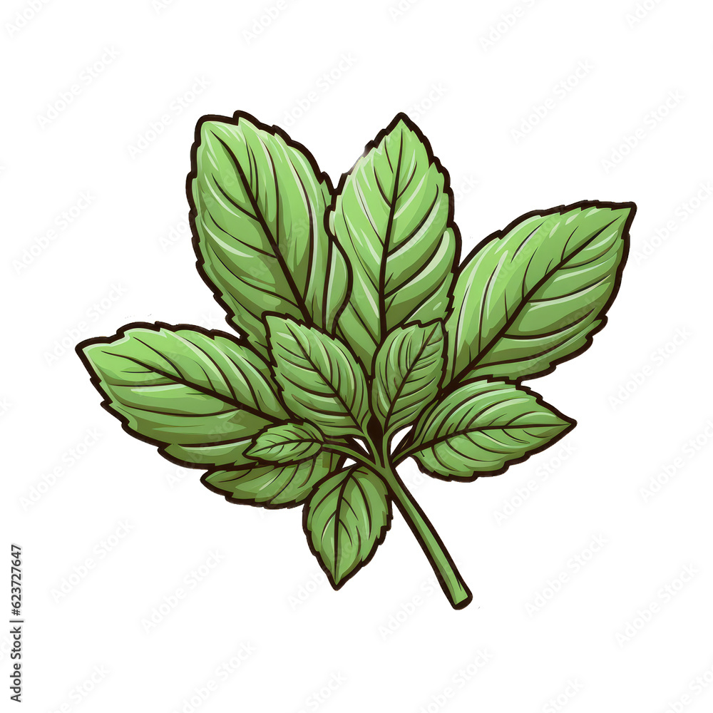 Botanical Illustration of Holy Basil Leaf Stock Illustration | Adobe Stock