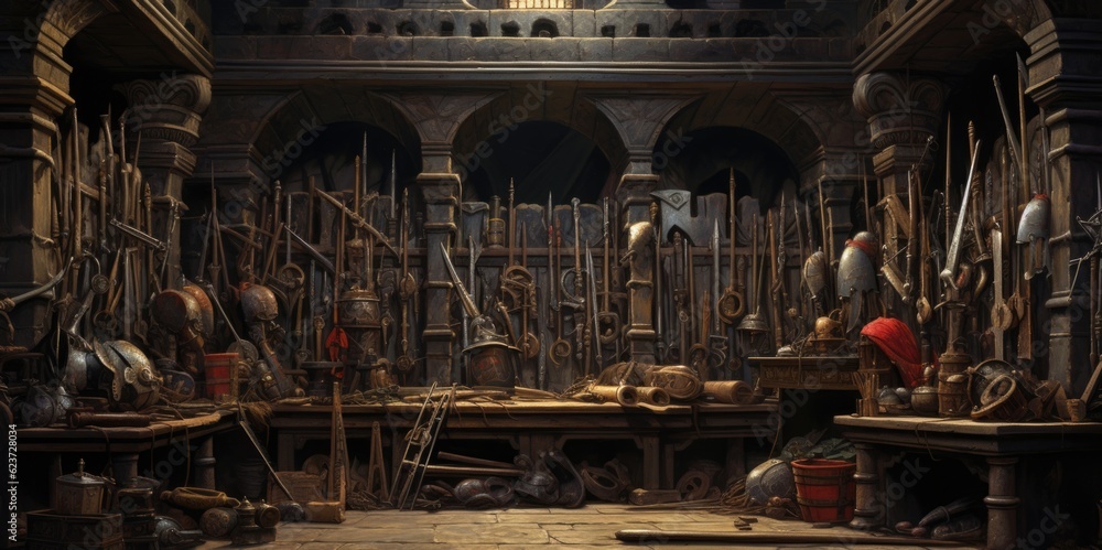 Medieval Castle's Armory: Intricate Oil Painting, generative ai Stock ...