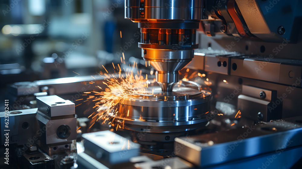 Computer controlled highly detailed CNC metal lathe.- generative AI, AI ...