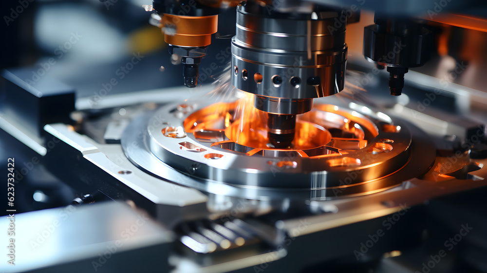 Computer controlled highly detailed CNC metal lathe.- generative AI, AI ...