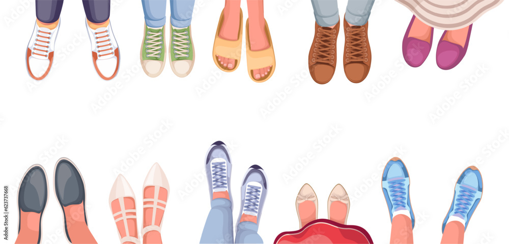 Top view of legs in sport and casual shoes set vector illustration ...