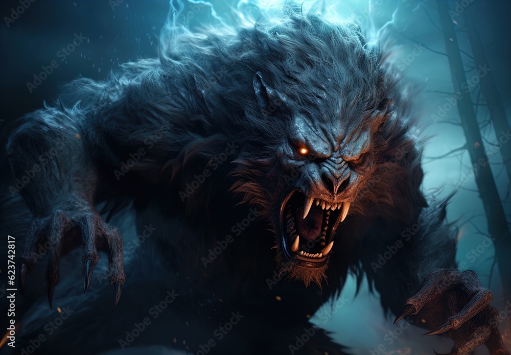 A savage werewolf attacks. Great for fantasy, DnD, RPG, TTRPG, horror and more. Stock ...