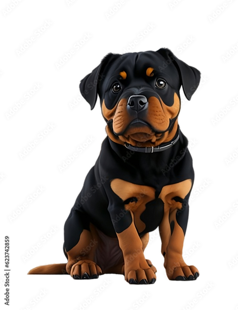 cartoon cute Rottweiler white background Vermeer style 12K high quality ...