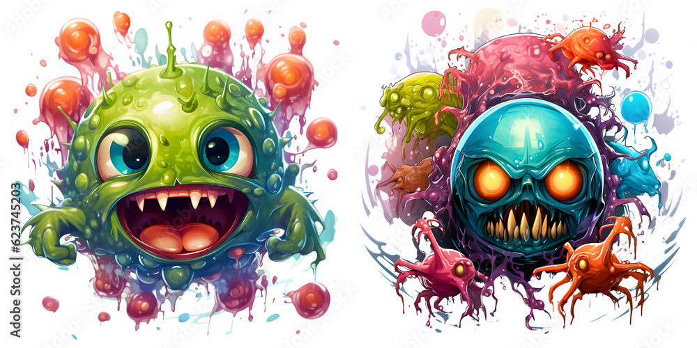 Two vibrant germ monsters in a transparent background, Generative AI ...