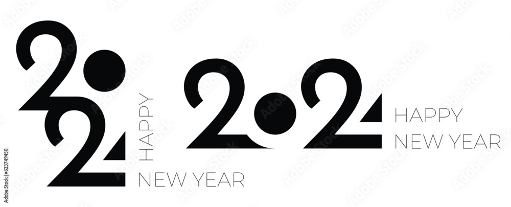 Vector black text, circle, triangle and numbers 2024. Calendar date in ...