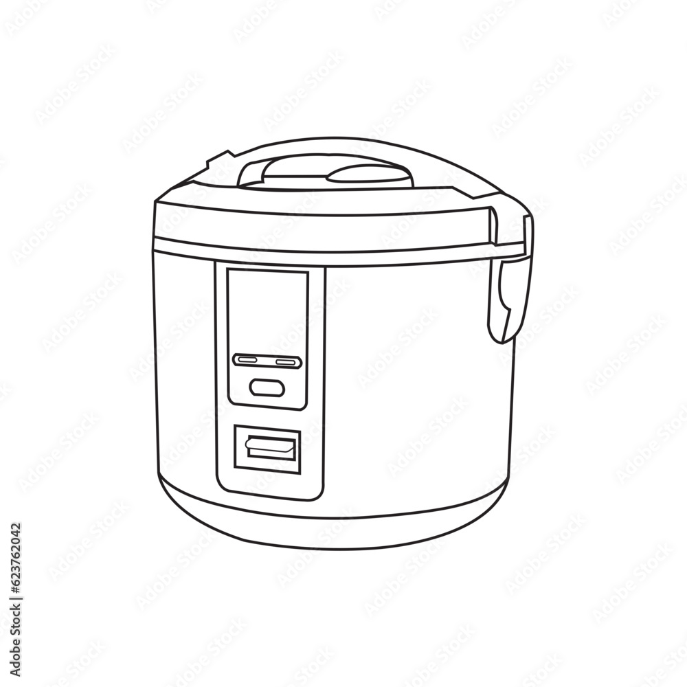 Electric rice cooker vector isolated.rice cooker outline, Hand drawn ...