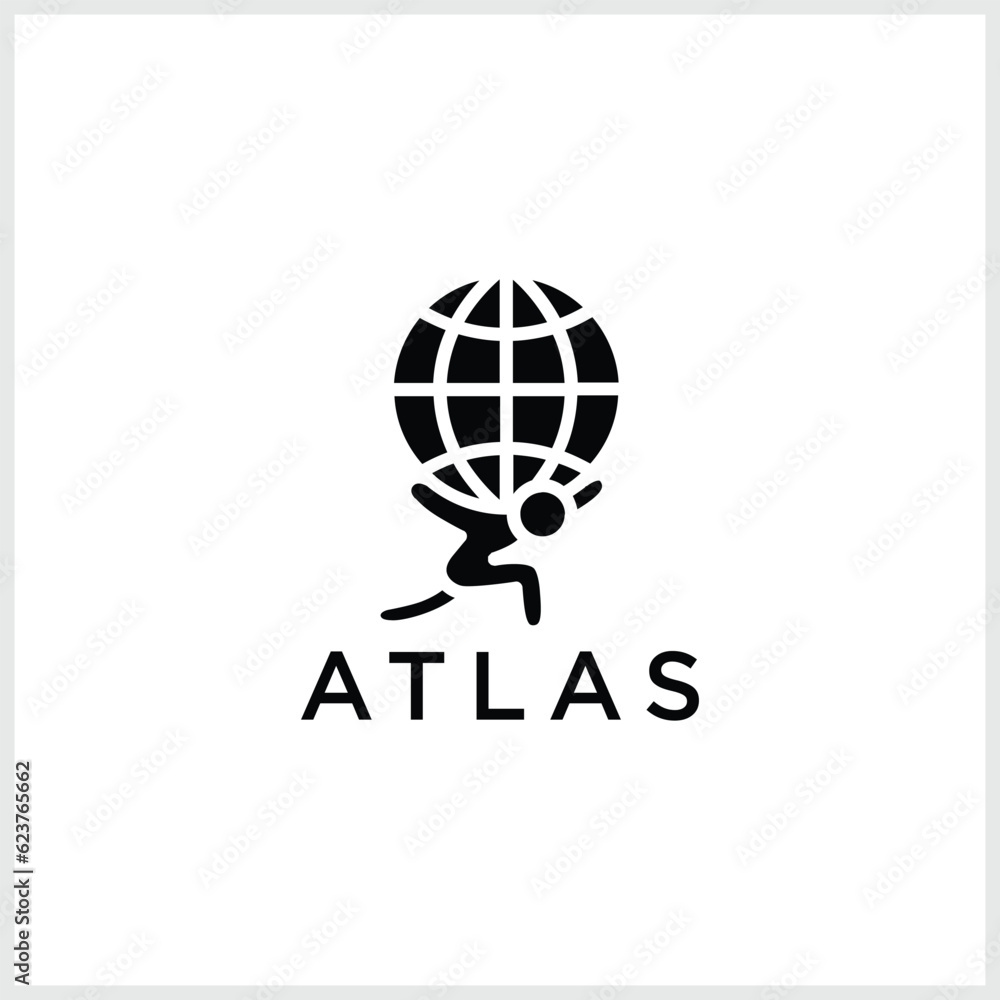 Atlas logo icon. geometric Atlas god lifting globe. black logo icon ...