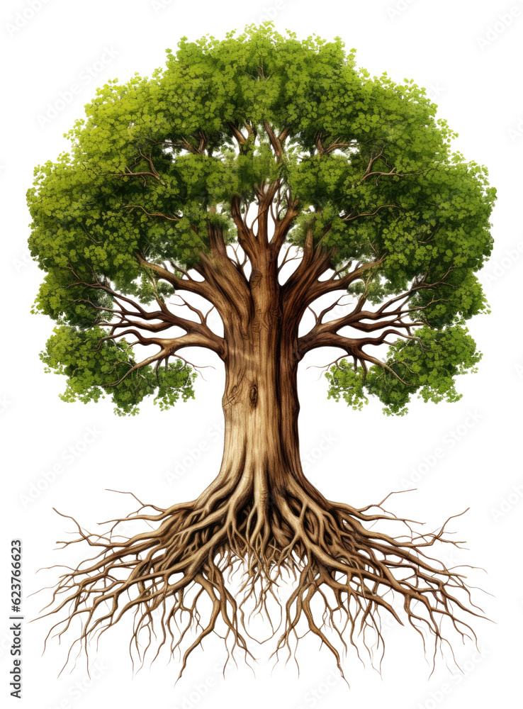 Tree With Root System Isolated on Transparent Background - Generative ...