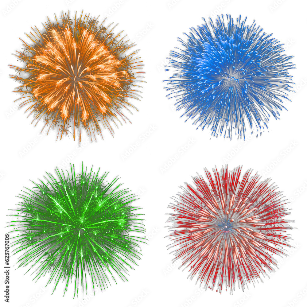 Firework Different Colors Set Isolated on Transparent Background ...