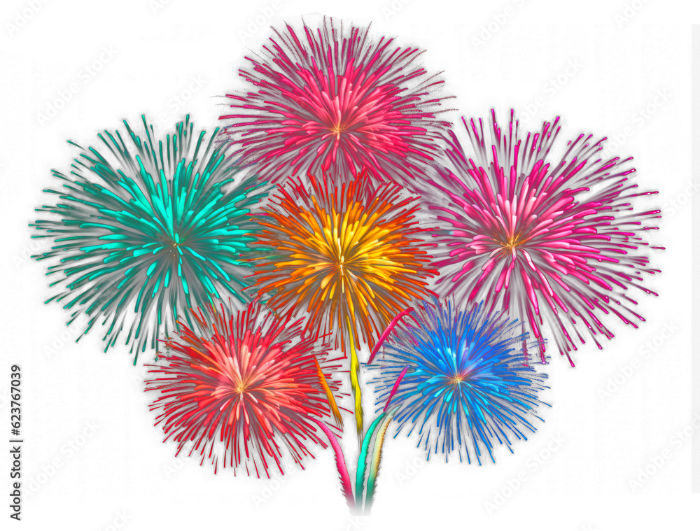 Colorful Fireworks With Trail Isolated on Transparent Background ...