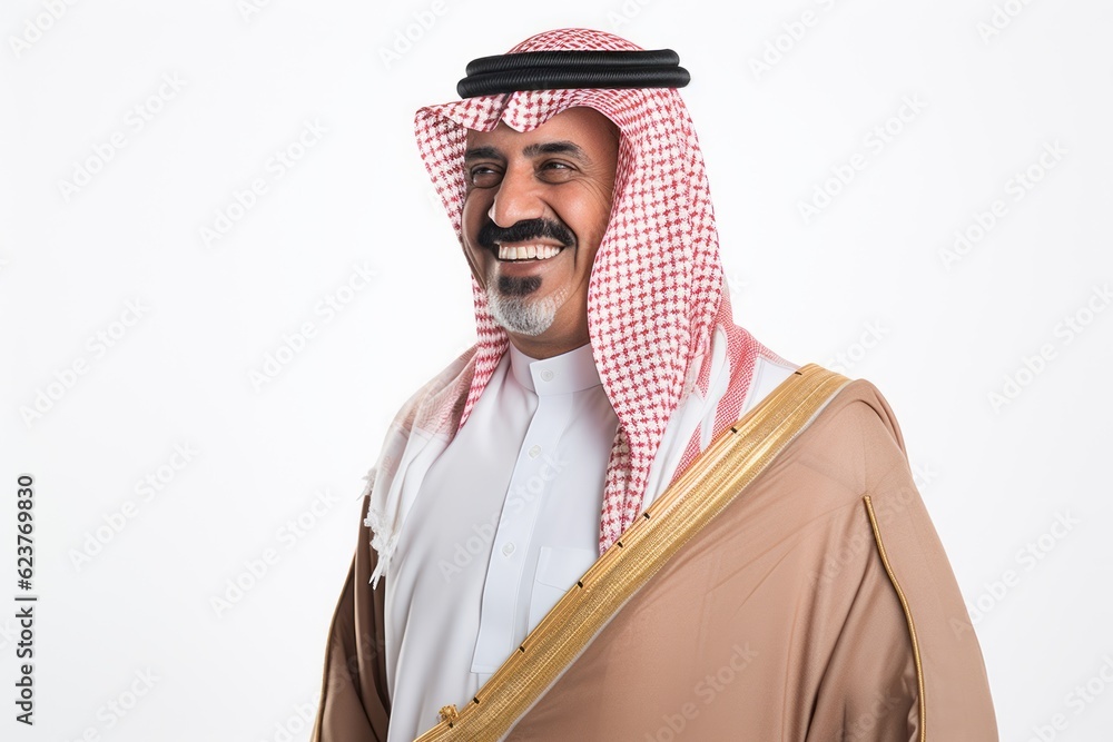 Portrait of an arabian man with traditional clothes on white background ...