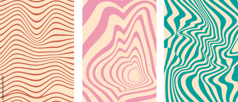 Set of Groovy Hippie Twirl backgrounds. Waves, Swirl, Curvy pattern ...