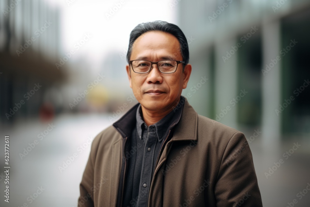 Medium shot portrait photography of a serious Indonesian man in his 50s ...