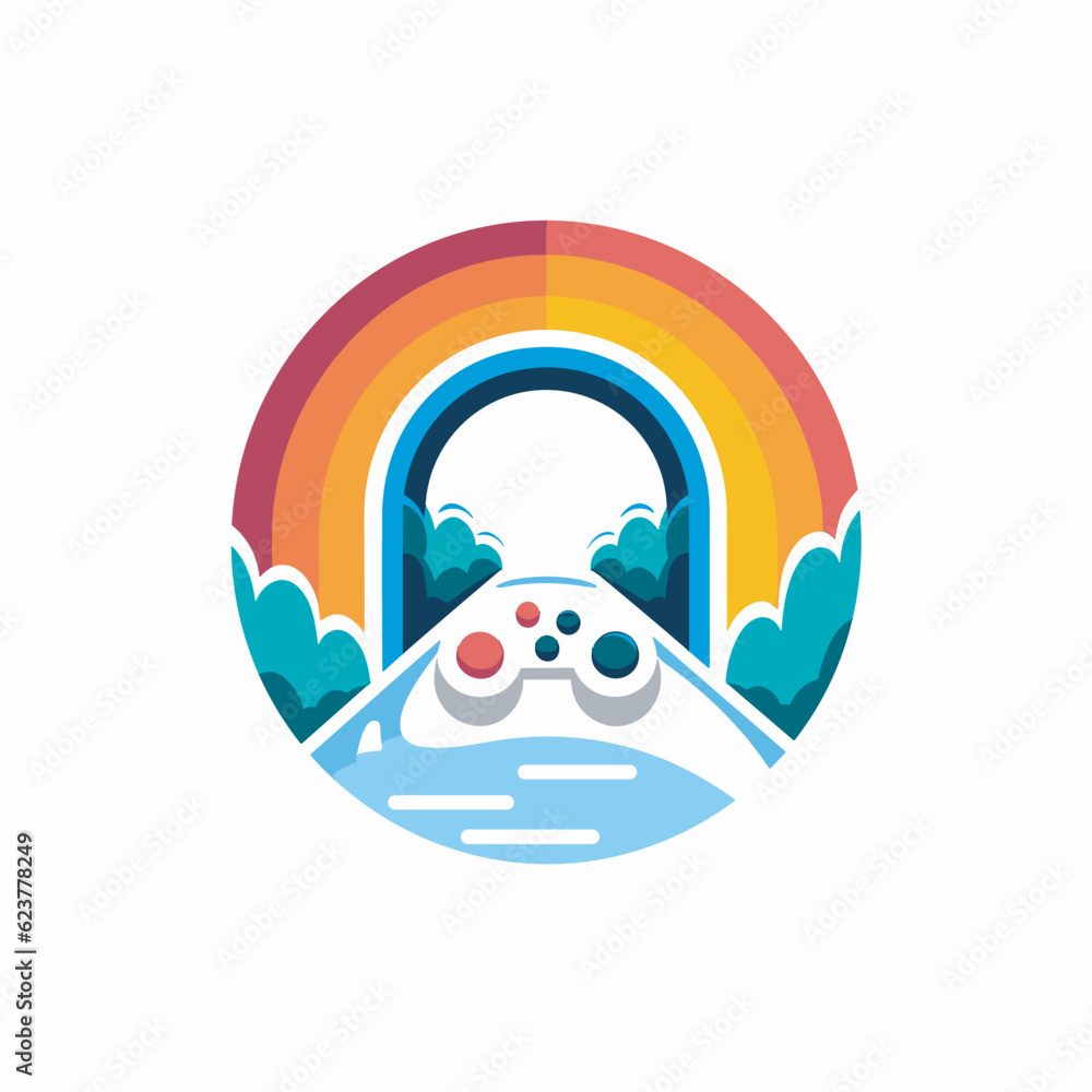 Vector of Video game controller icon with a colorful rainbow background ...