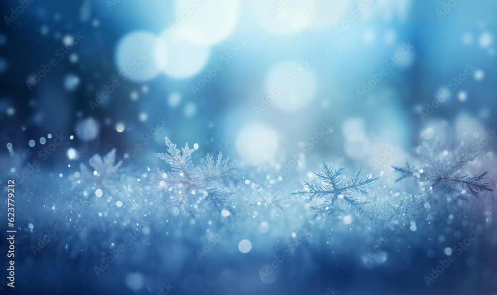Magical winter background with snow,snowflakes and soft bokeh lights on ...
