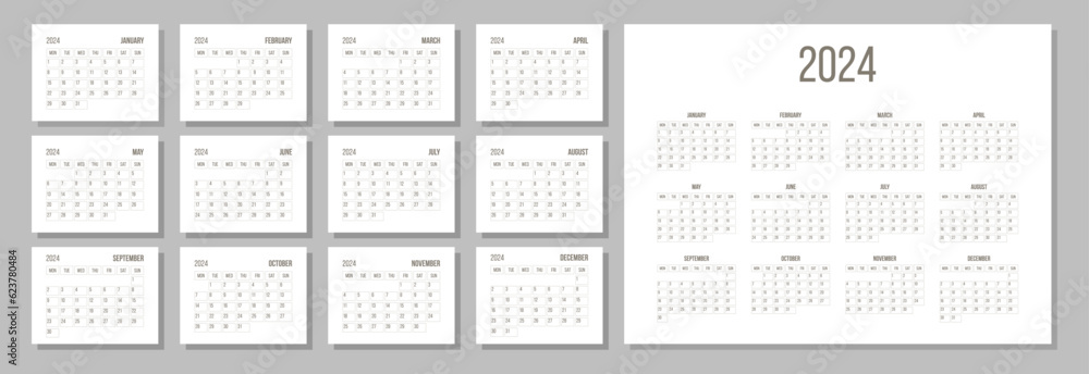 2024 calendar planner template. Monthly minimalistic calendar in pastel ...