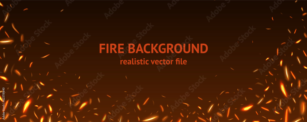 Fire background. Horizontal banner template. Flame frame. Blaze with ...