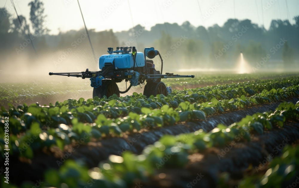 Artificial intelligence Robotic Autonomous vehicle spraying the plants ...
