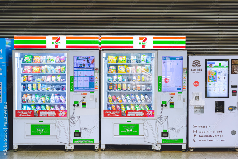 BANGKOK, THAILAND - June 21, 2023: 7-11 with TAO BIN automatic vending ...
