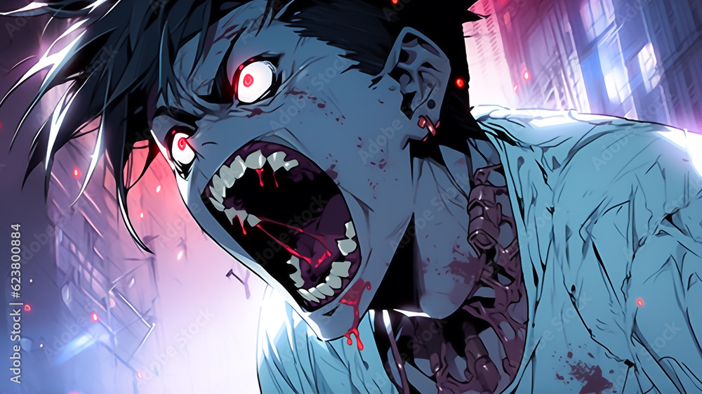 Cartoon zombie character, crazed and feral ravenous undead. Created ...