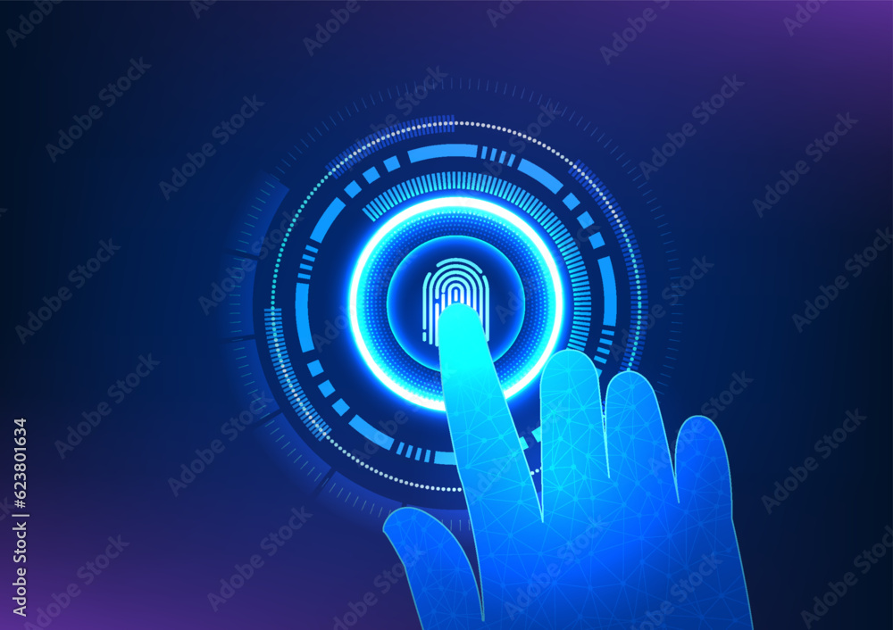 Security Technology With Fingerprint Scanning The Fingerprint Is Inside The Technology Circle