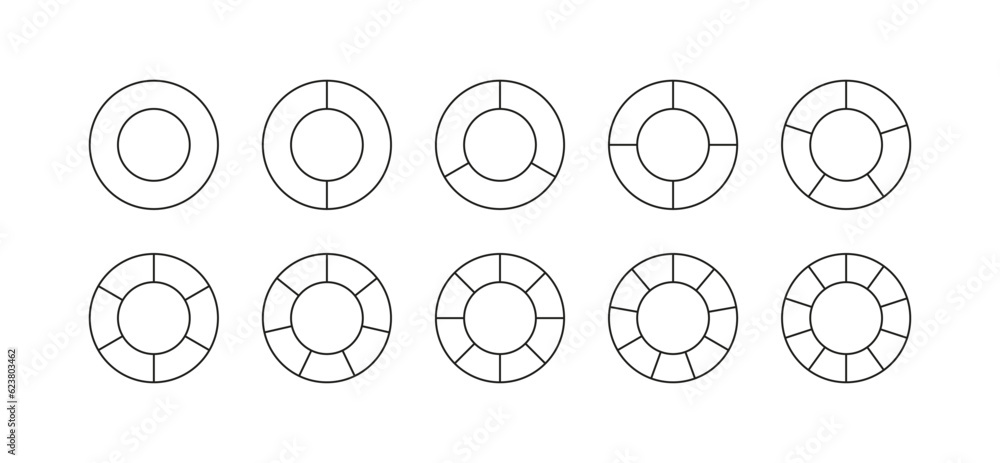 Outline pie diagram. Circular section graph. Circle chart divided into ...