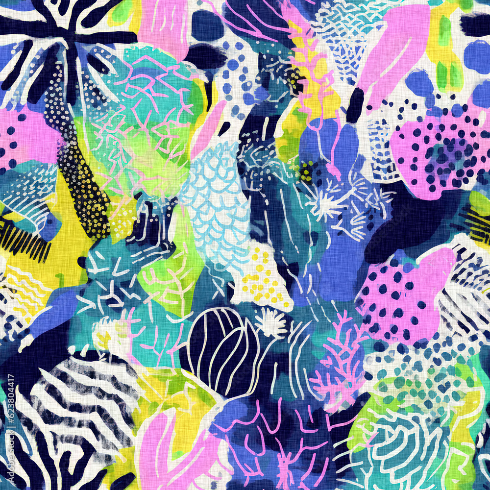 Tropical modern coastal pattern clash fabric coral reef print for ...