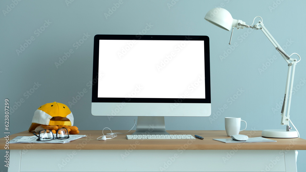 pc computer screen open on office desk Stock Photo | Adobe Stock