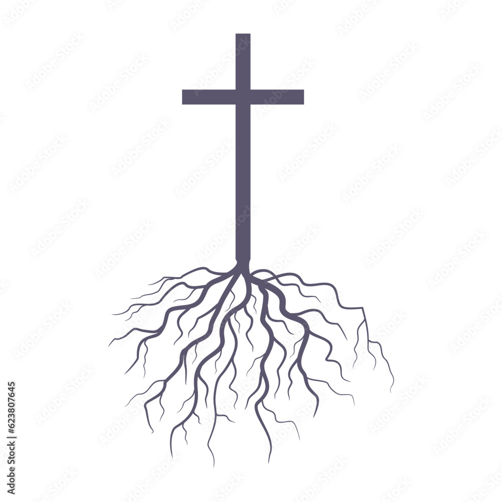 Christian cross with roots. Christianity concept illustration. Stock ...