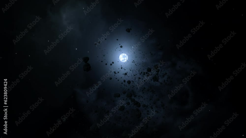 White dwarf star Sirius B revealing behind barren rocky asteroid field ...