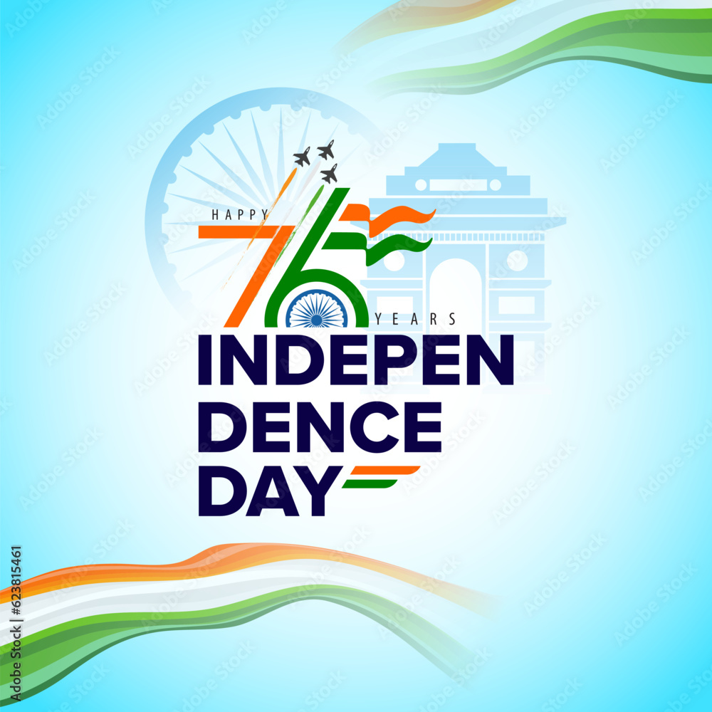 76 Years Happy Indian Independence Day Celebration Typographic Design ...
