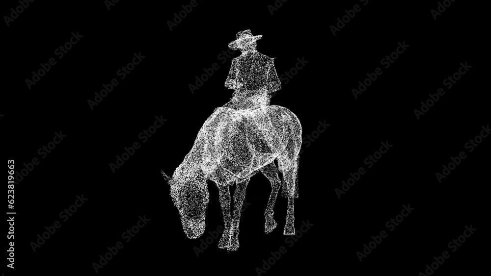 3D Cowboy on horseback. rotates on black bg. Rancher Man on Horse ...