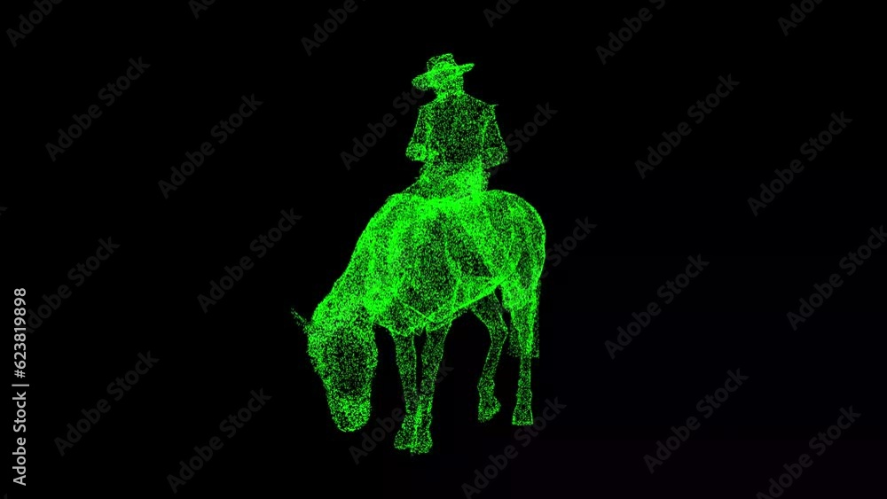 3D Cowboy on horseback. rotates on black bg. Rancher Man on Horse ...