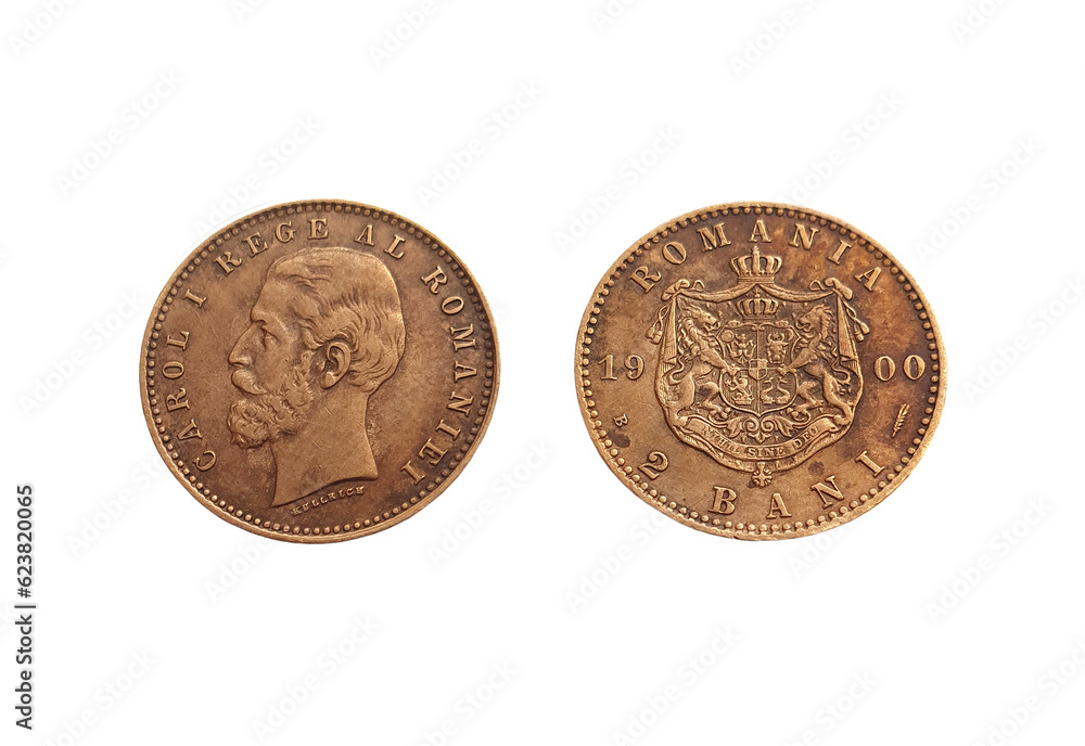 Old copper coin, Romanian 2 bani 1900, two bani King Carol I Stock ...