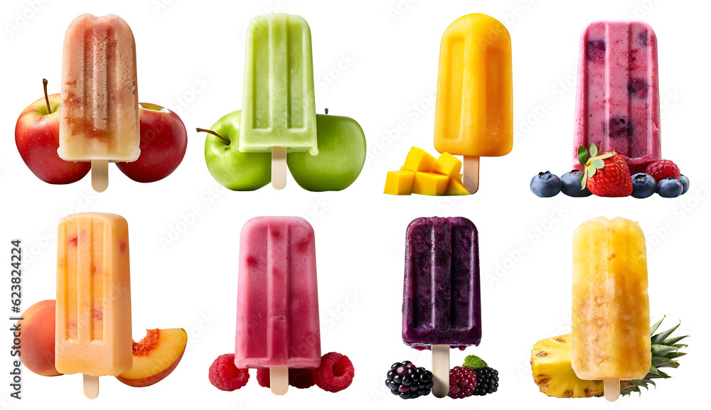 Ice popsicle lolly with fruits toppings on transparent background ...