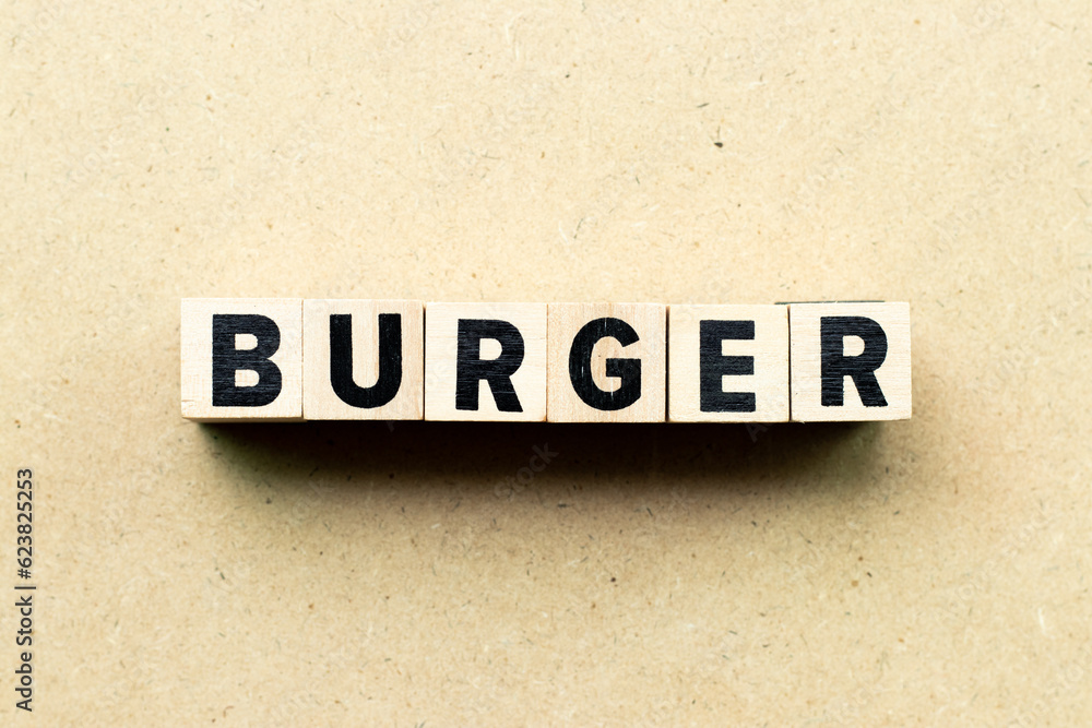 Alphabet letter block in word burger on wood background Stock Photo ...